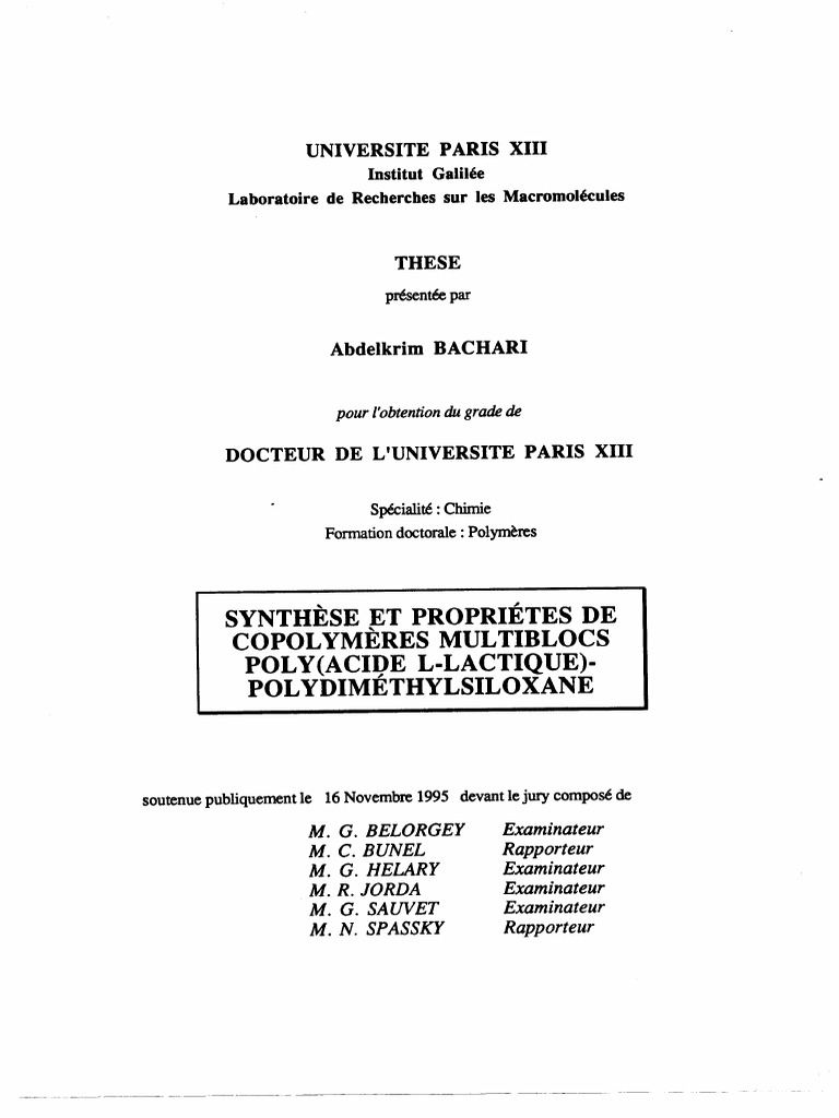Bachari A. Synthèse Et Propriétés de Copolymères Multiblocs PDMS-co-PLLA SC (FLAMEL) | PDF ...
