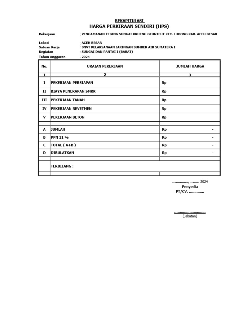 Form BOQ Kr. Geunteut 2024 | PDF