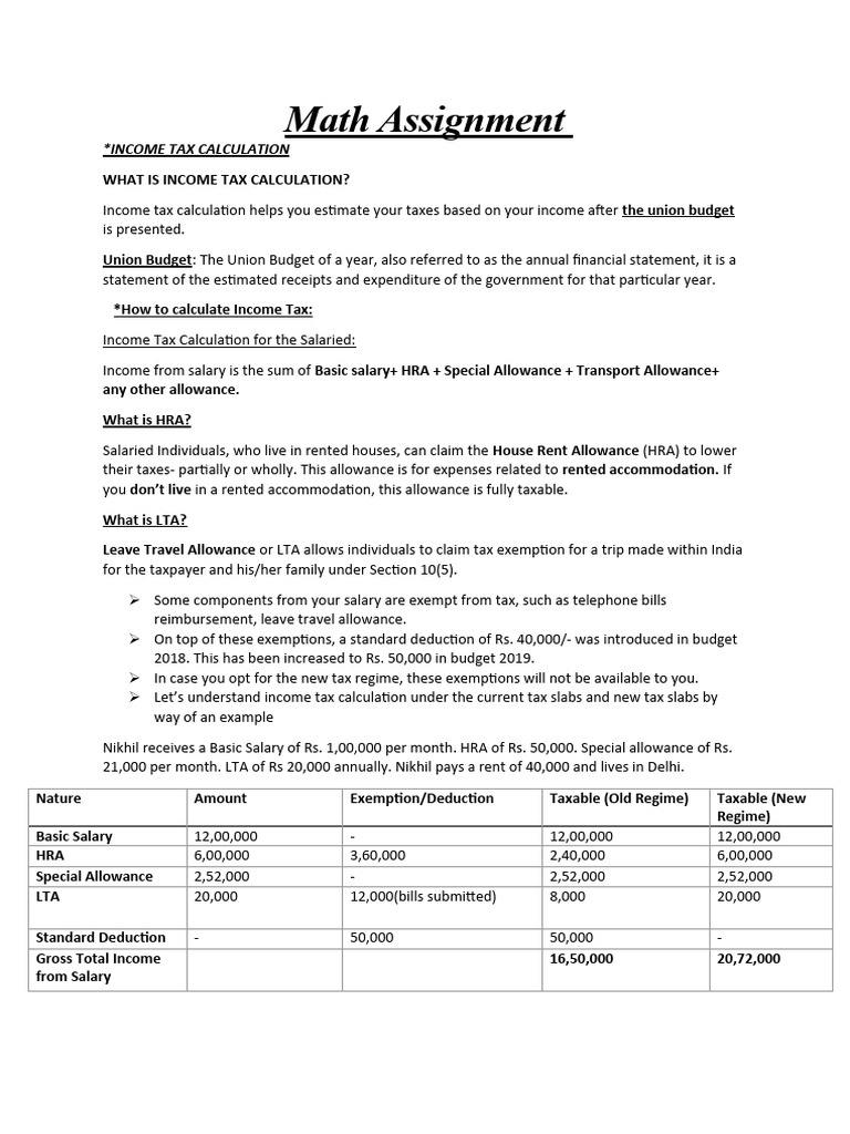 Math Assignment | PDF | Income Tax | Taxes