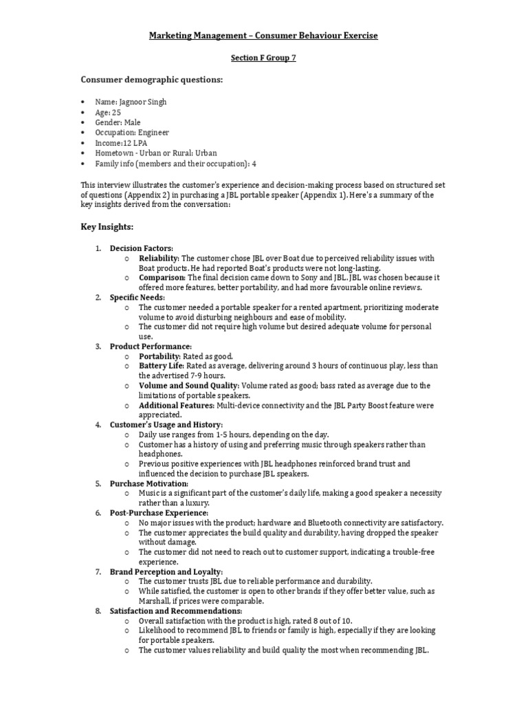 Consumer Behaviour Report - JBL Speakers | PDF | Consumer Behaviour | Brand