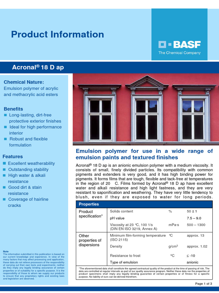 TDS Acronal 18 D | PDF | Paint | Acrylic Paint