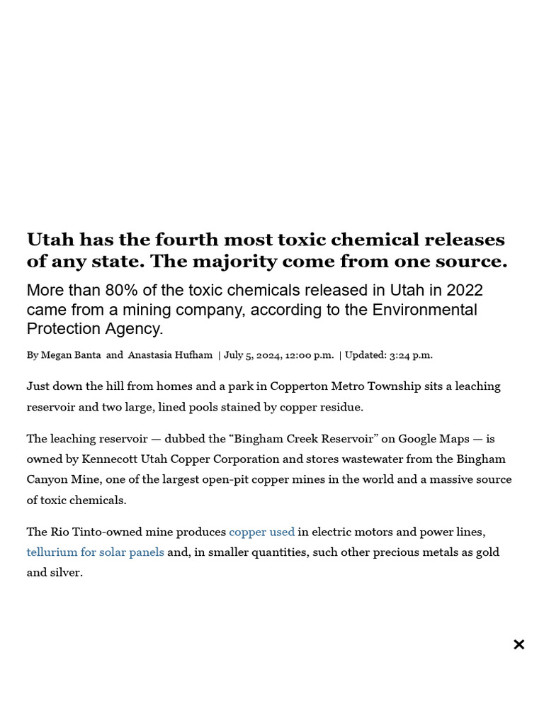 Toxic Chemicals - Kennecott's Bingham Canyon Mine Is Utah's Top ...