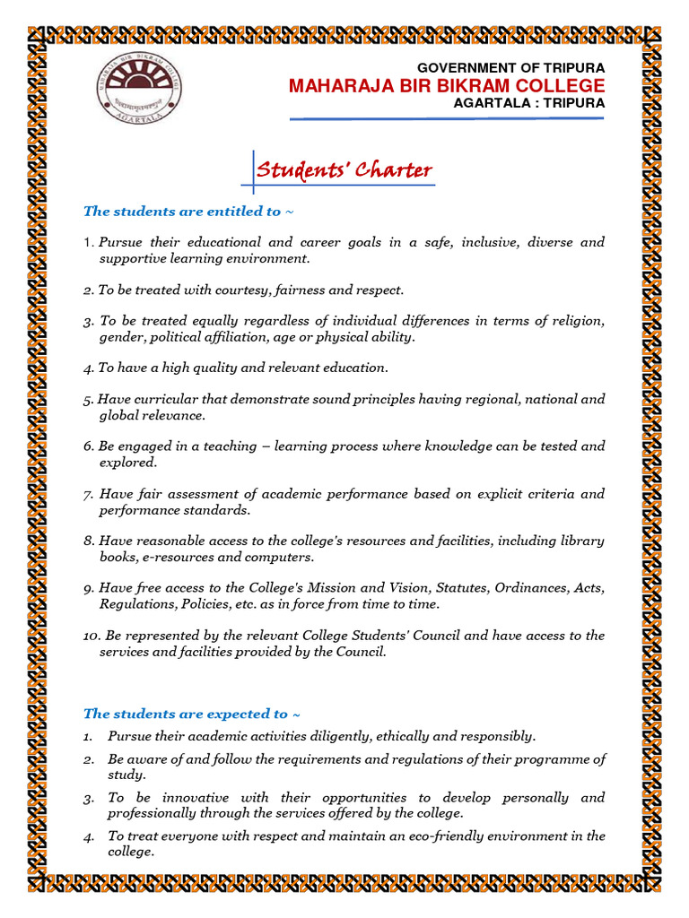 Students' Charter: Maharaja Bir Bikram College | PDF
