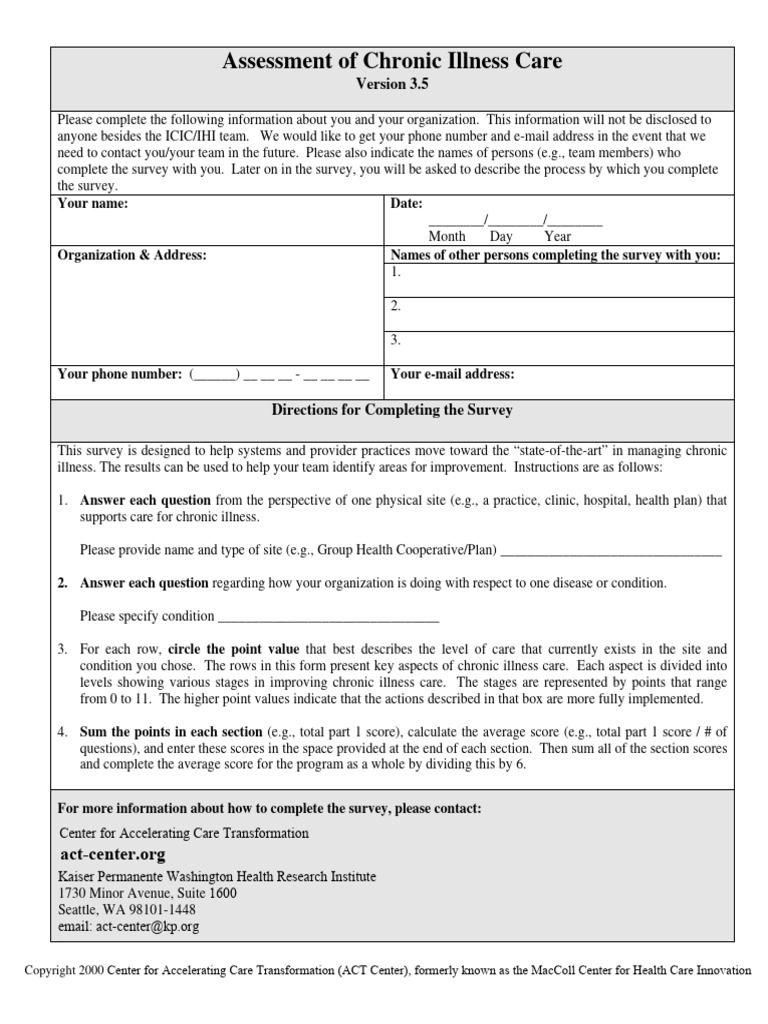 Chronic Illness Care Assessment Survey | PDF | Chronic Condition ...