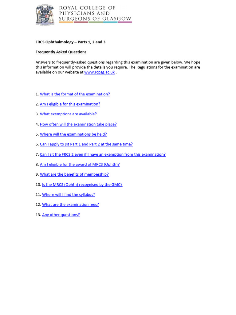 FRCS Ophth Frequently Asked Questions Aug 21 FINAL | PDF ...