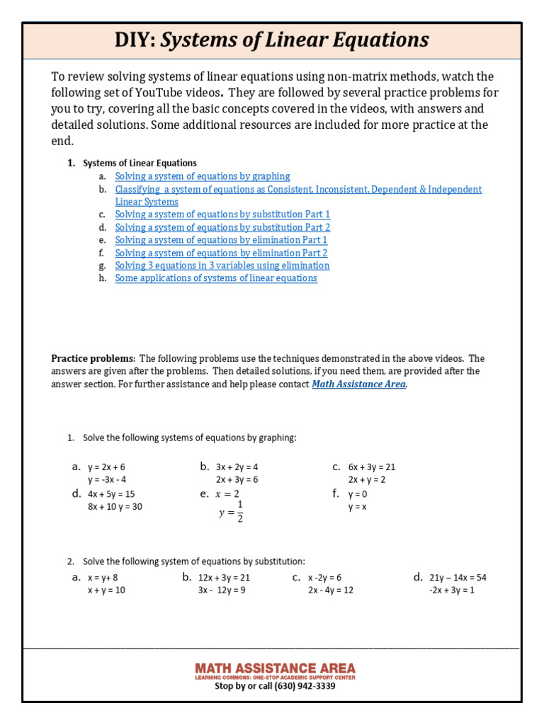 Diy Systems of Equations | PDF | System Of Linear Equations | Equations