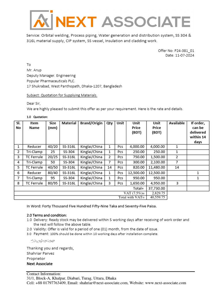 P24-381 Quotation 01 | PDF