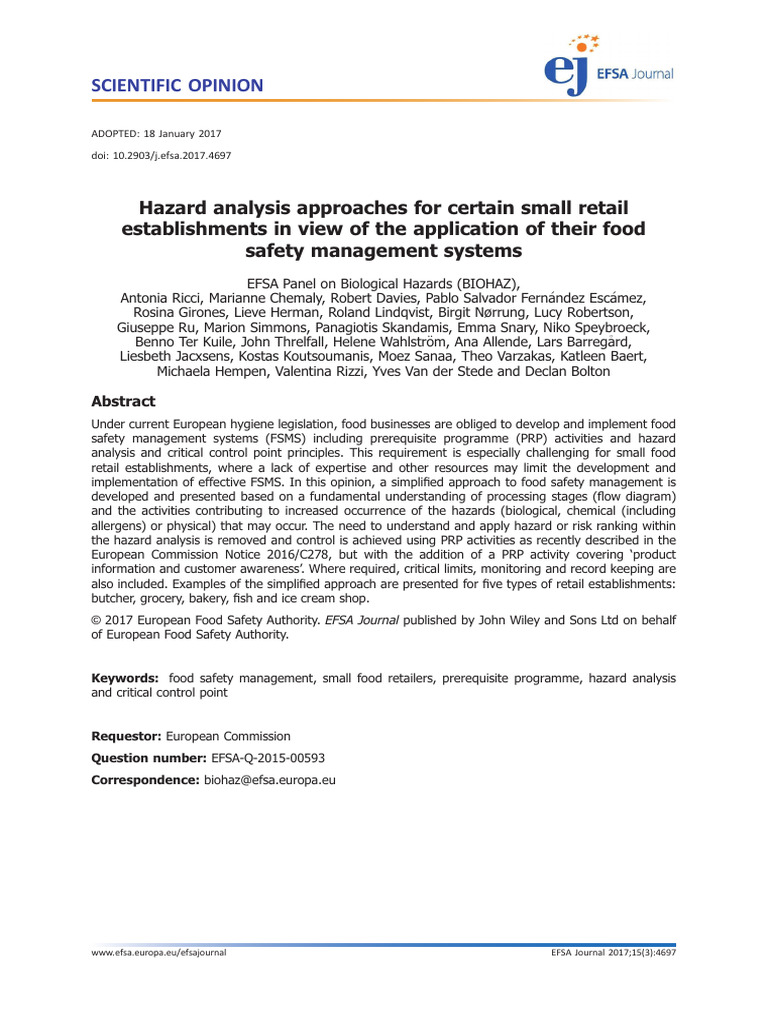 EFSA - Hazard analysis for certain small retail - PRP HACCP Butcher ...
