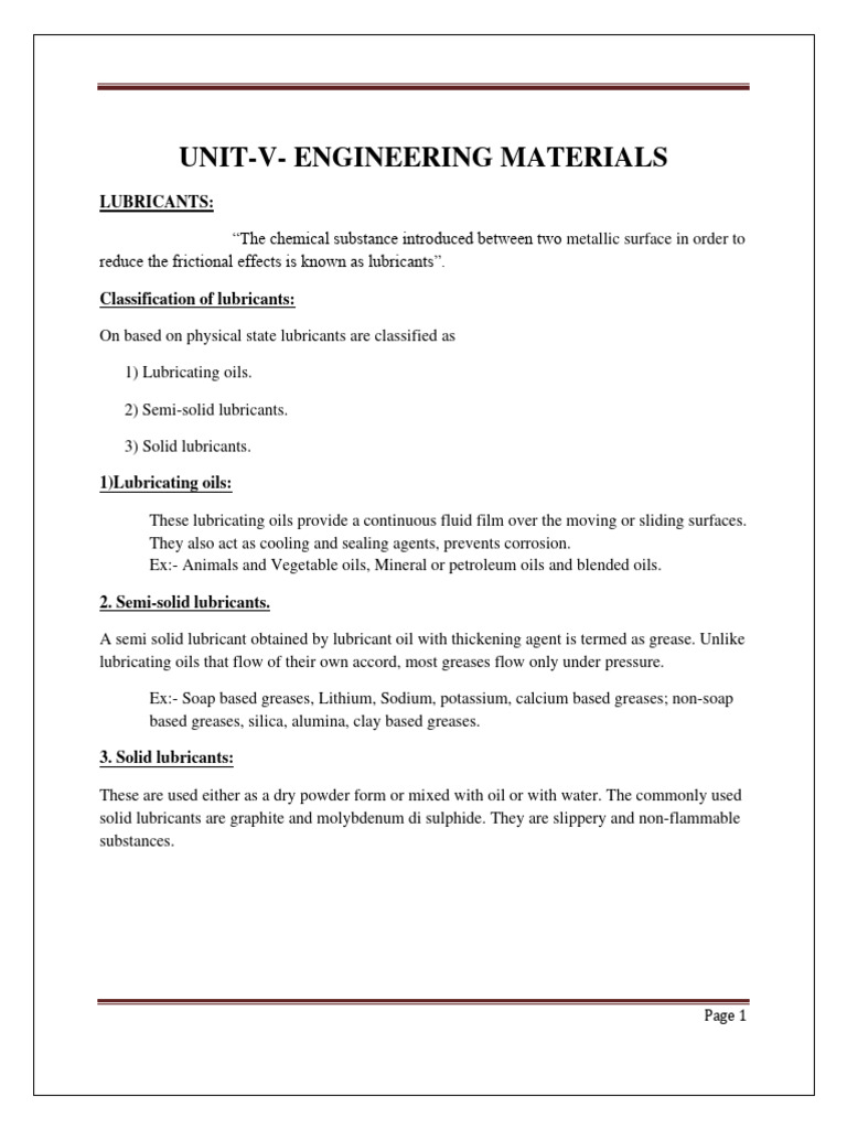 UNIT-5 ENGINEERING MATERIALS R22 | PDF | Lubricant | Shape Memory Alloy