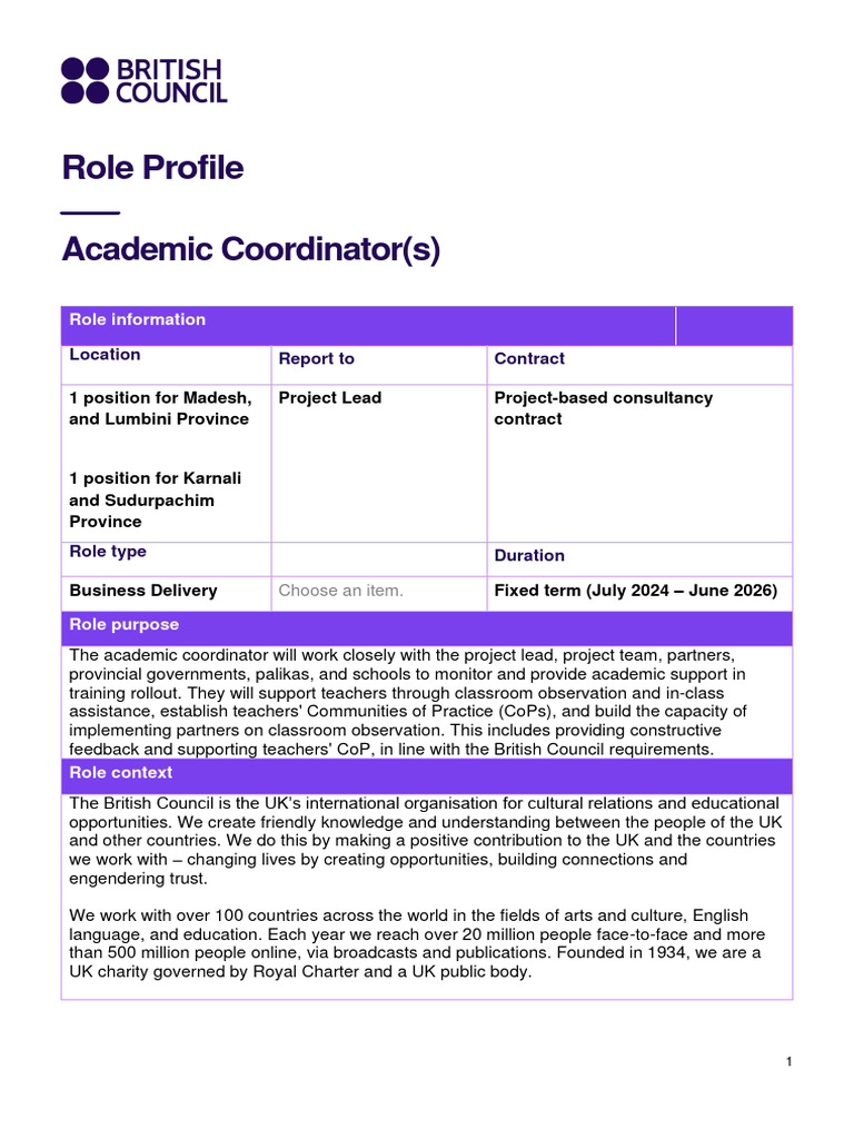 Role Profile Academic Coordinators | PDF | Teachers | Experience