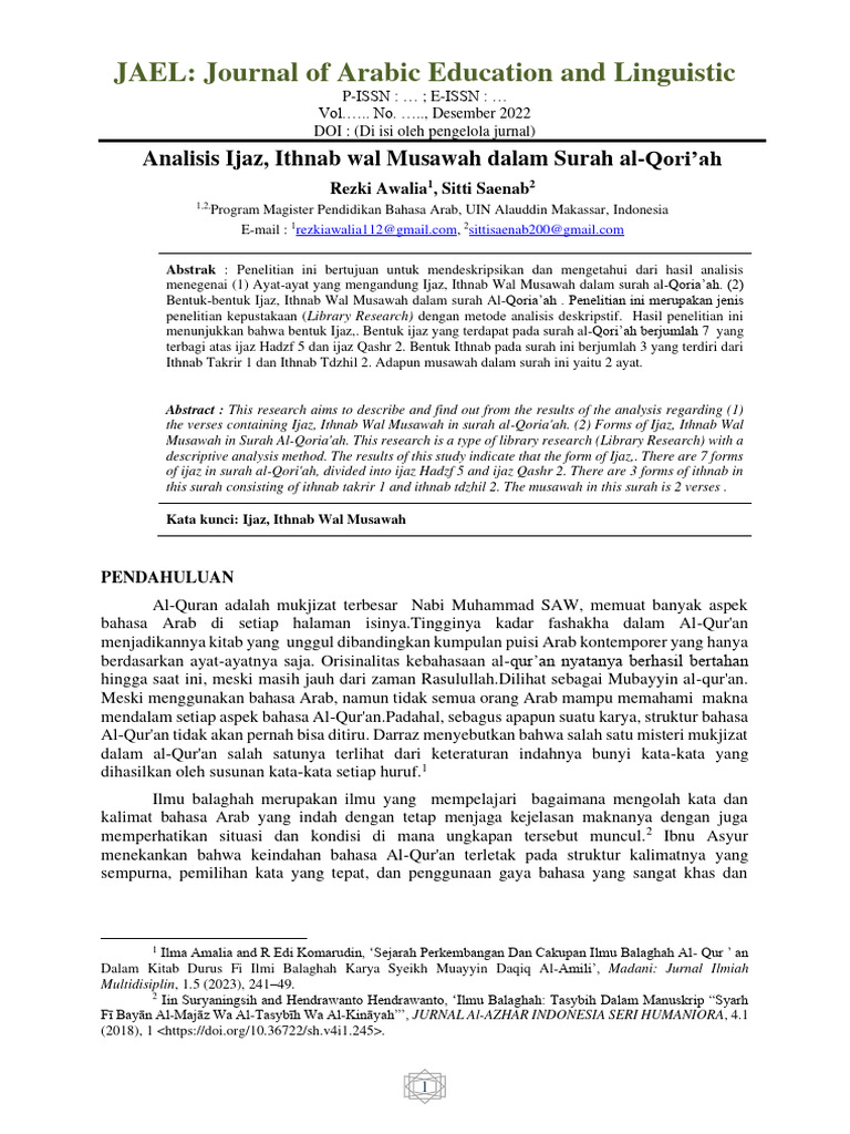 Jurnal Balaghah Ijaz, Ithnab Wal Musawah Fix | PDF | Seni & Disiplin Bahasa | Kajian Bahasa Asing