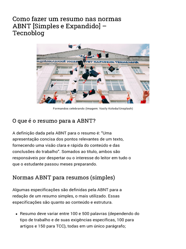 Como Fazer Um Resumo Nas Normas ABNT (Simples e Expandido) - Tecnoblog ...