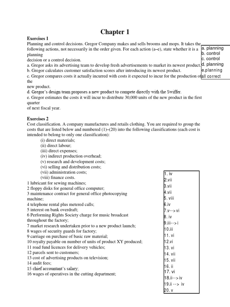 Excercises - Chapter 1 | PDF | Factory | Cost