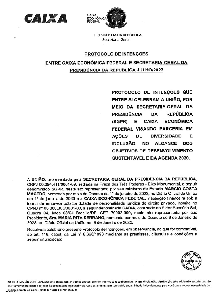 Protocolo de Intencoes SGPR CAIXA | PDF Protocolo de Intencoes SGPR CAIXA | PDF