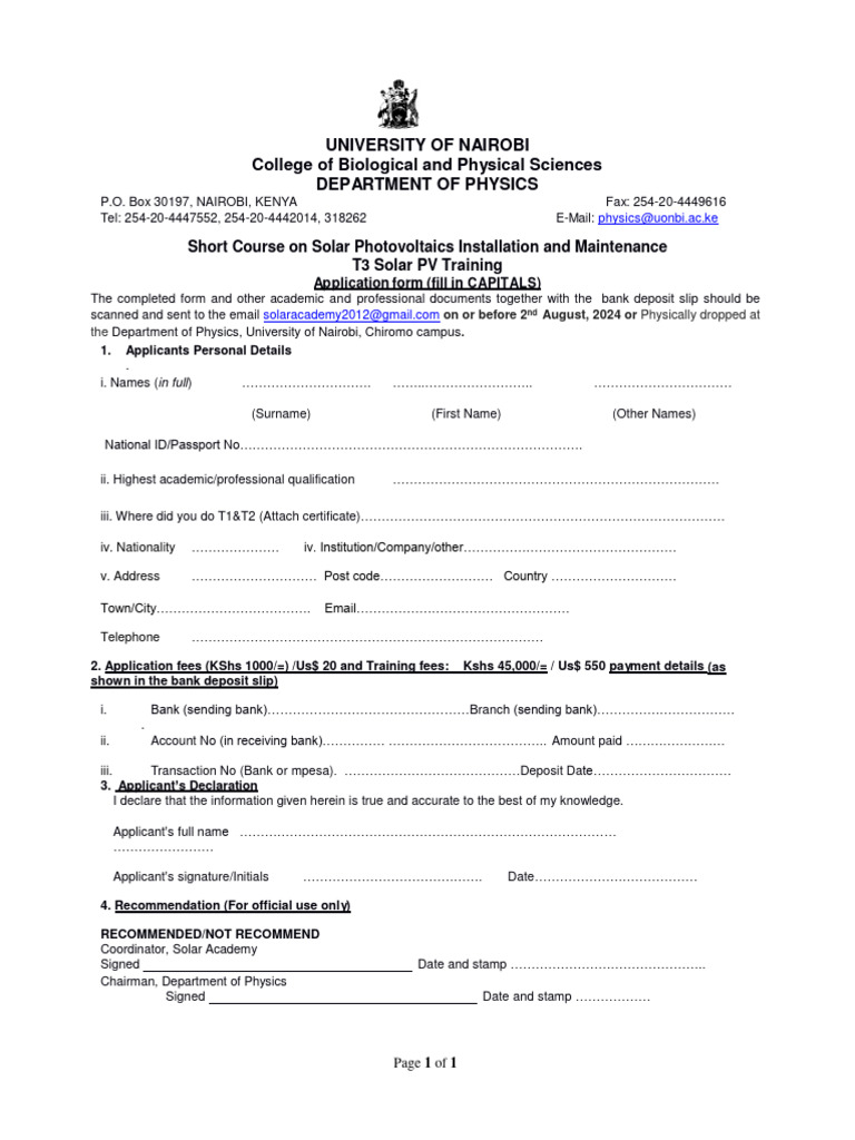 Solar PV Training Application Form | PDF | Banks