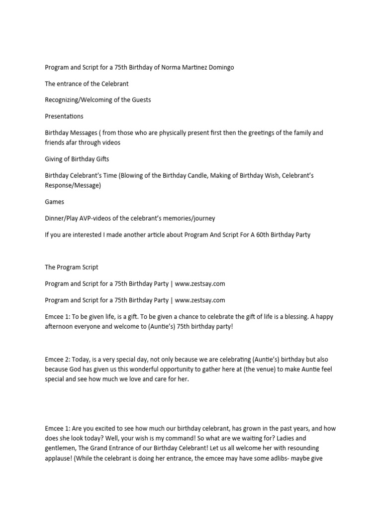 Program and Script | PDF | Birthdays