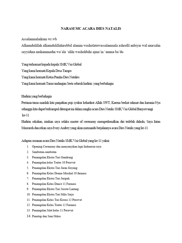 Narasi MC Acara Dies Natalis | PDF