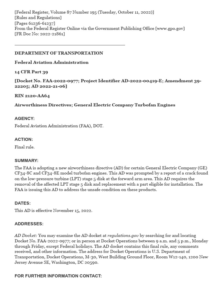 2022-21-06 | PDF | Federal Aviation Administration | Rulemaking