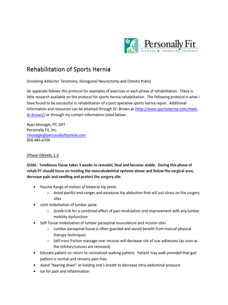 Rehabilitation of Sports Hernia Protocol | PDF | Physical Therapy ...