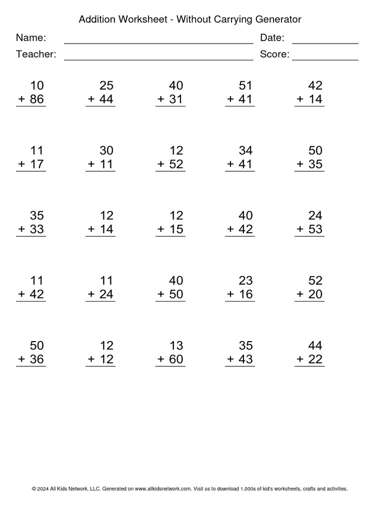 Addition-Worksheet-Without-Carrying 1ad 2 2ad 2 3ad 0 4ad 0 5ad 0.gen | PDF