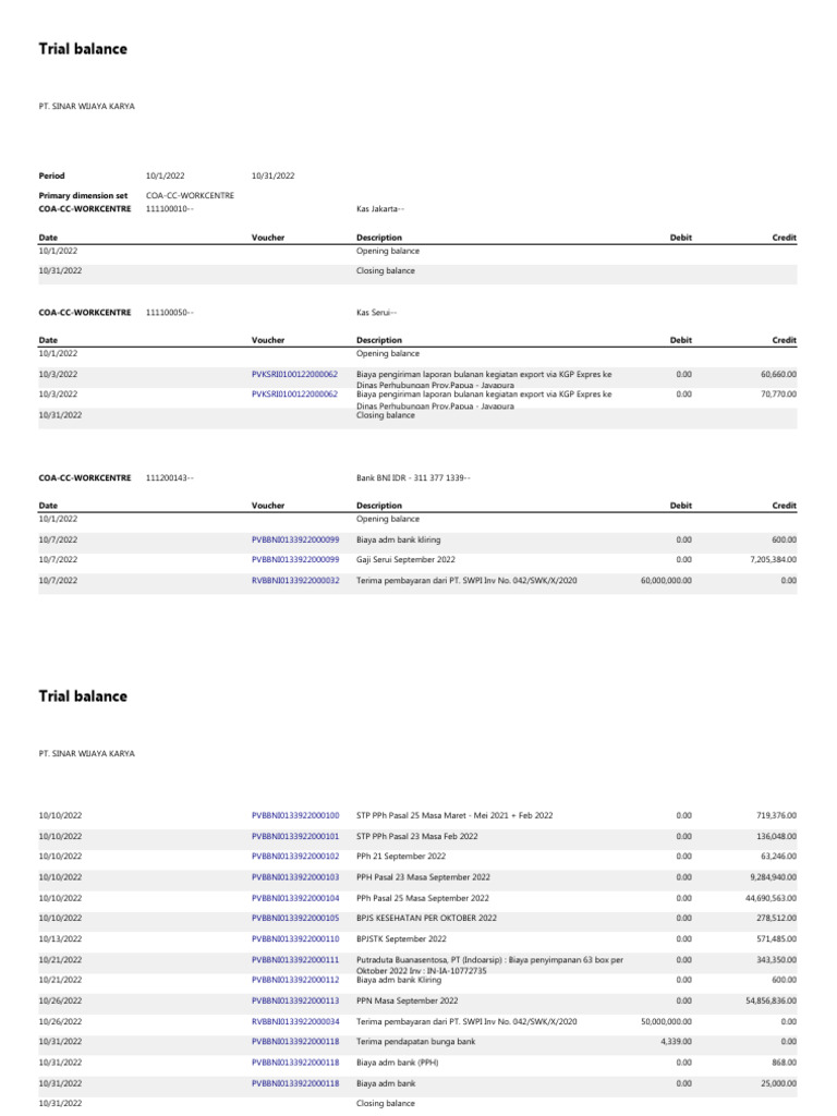 PT. Sinar Wijaya Karya Trial Balance Oct 2022 | PDF | Depreciation ...