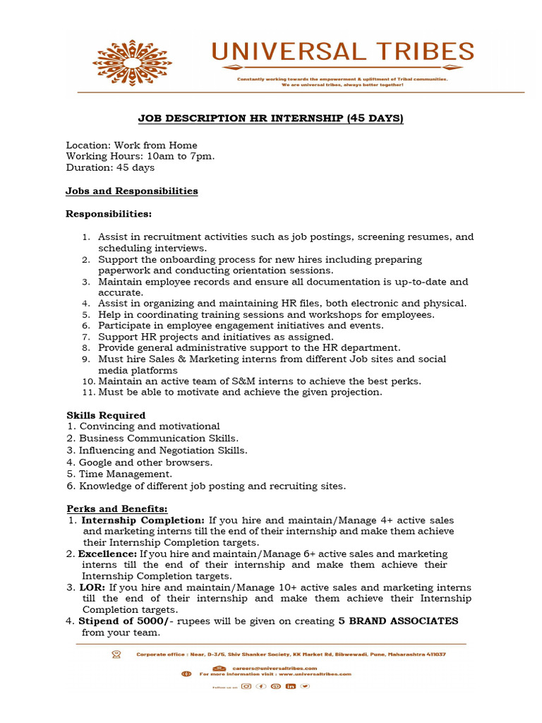 JD HR, SM Internship 2024 Ut | PDF | Sales | Internship