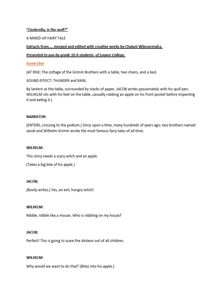 First Draft Drama Script | PDF | Cinderella | Little Red Riding Hood