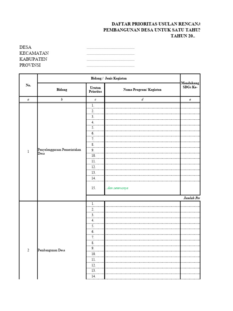 Lamp. 6 - Daftar Prioritas Usulan Rencana Program | PDF