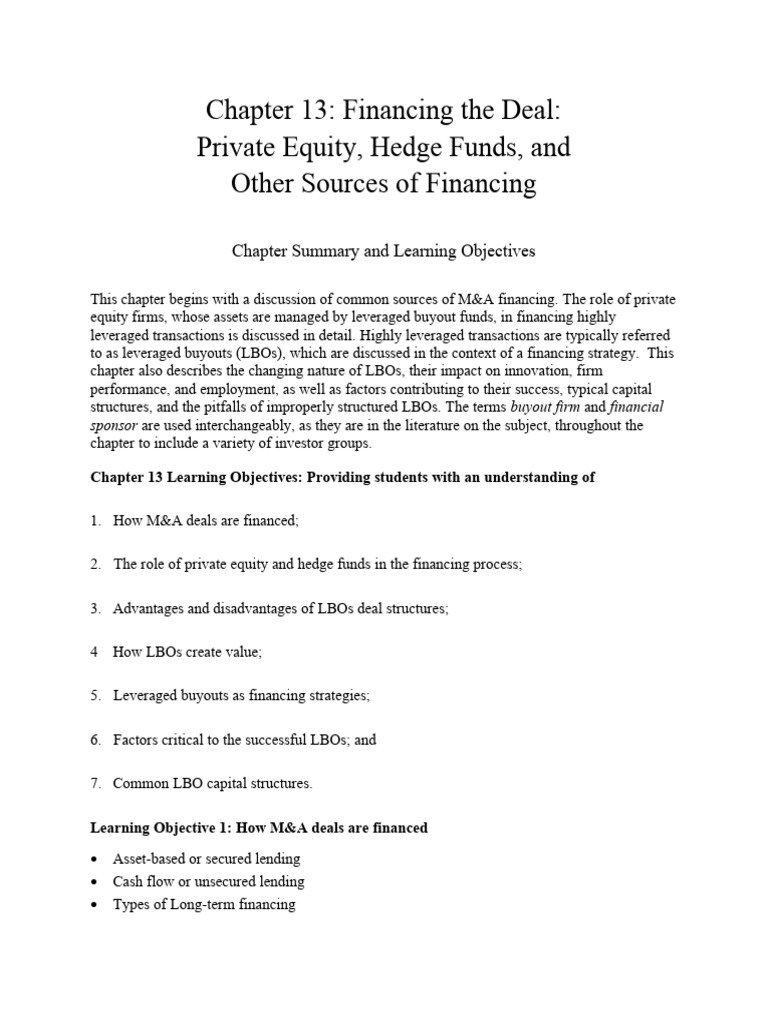 Chapter 13 - Financing The Deal | PDF | Leveraged Buyout | Loans