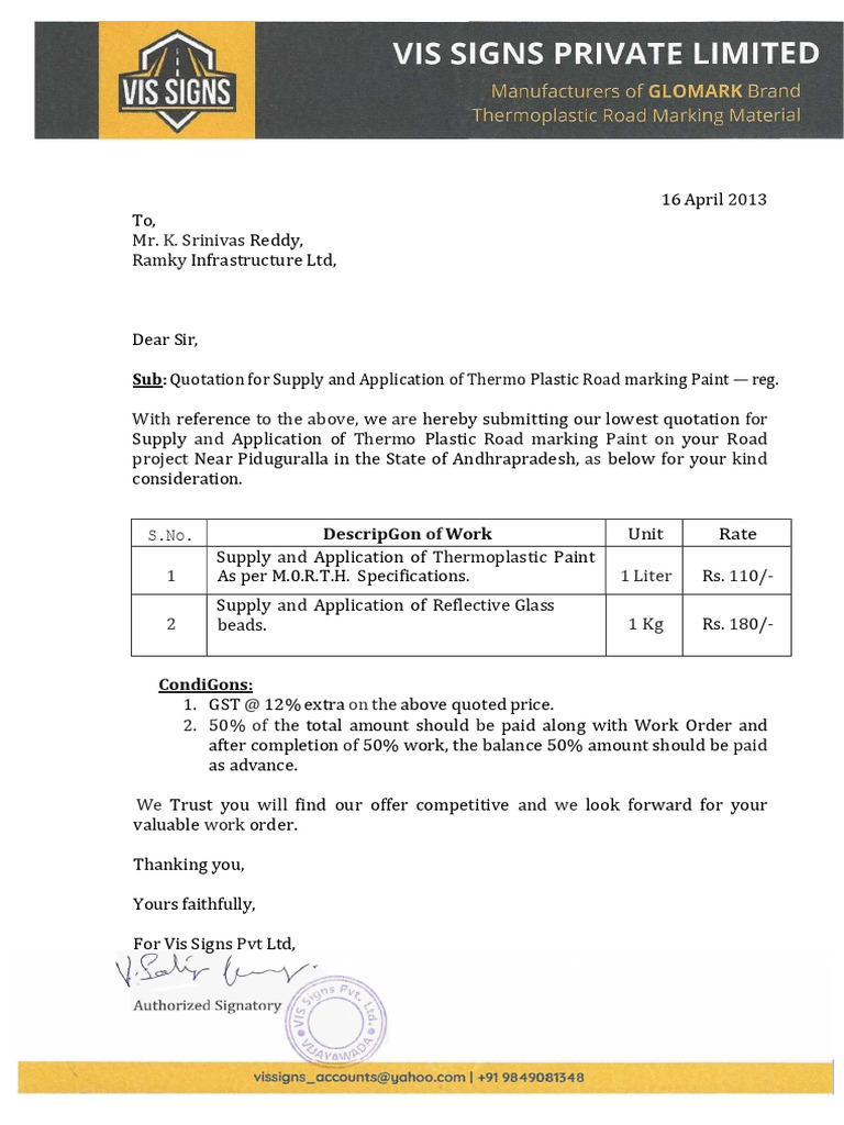 Road Marking Quotations | PDF