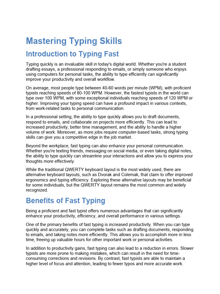 Mastering Typing Skills | PDF