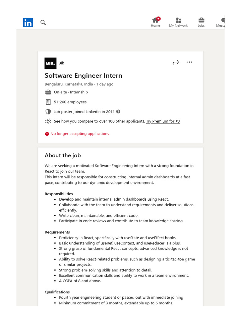 Software Engineer Intern at Bik, Bangalore | PDF | Internship | Job Hunting