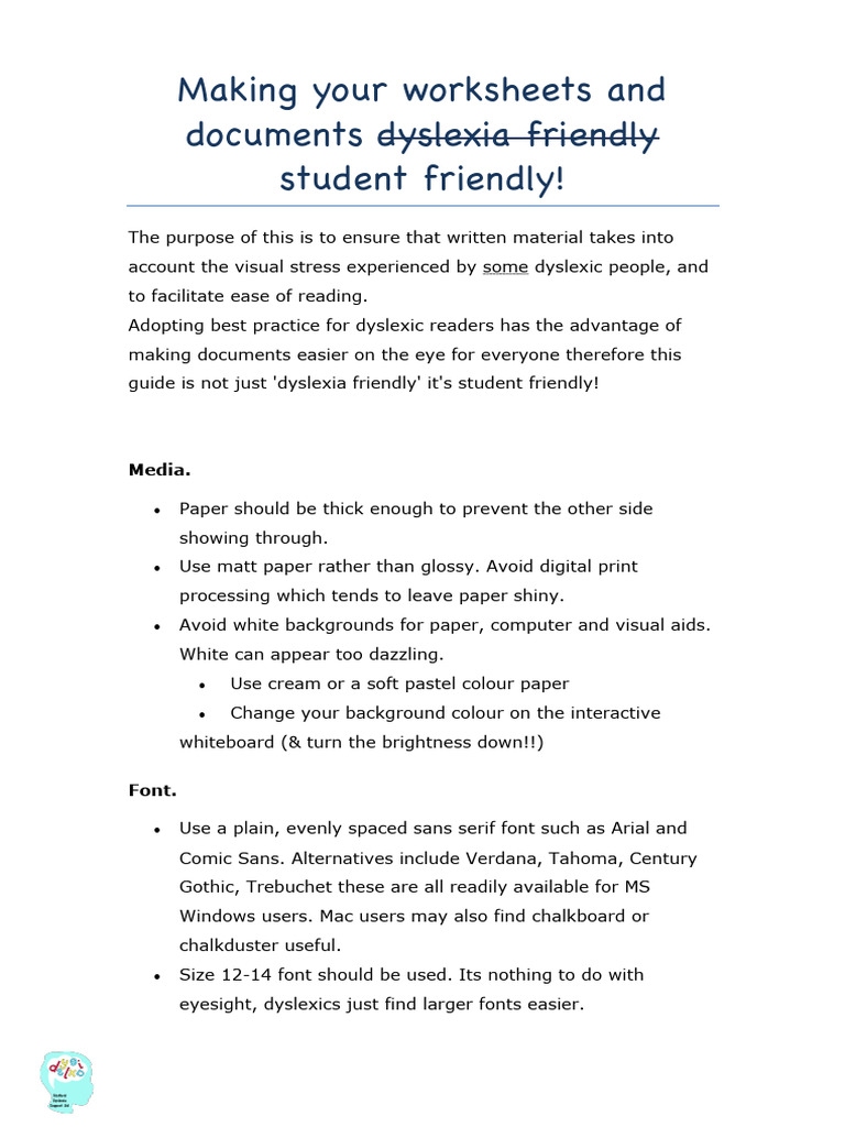 Designing Dyslexia-Friendly Worksheets | PDF | Typefaces | Dyslexia