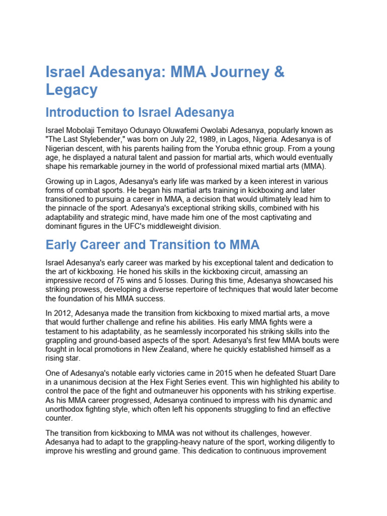Israel Adesanya: MMA Journey & Style | PDF | Mixed Martial Arts ...