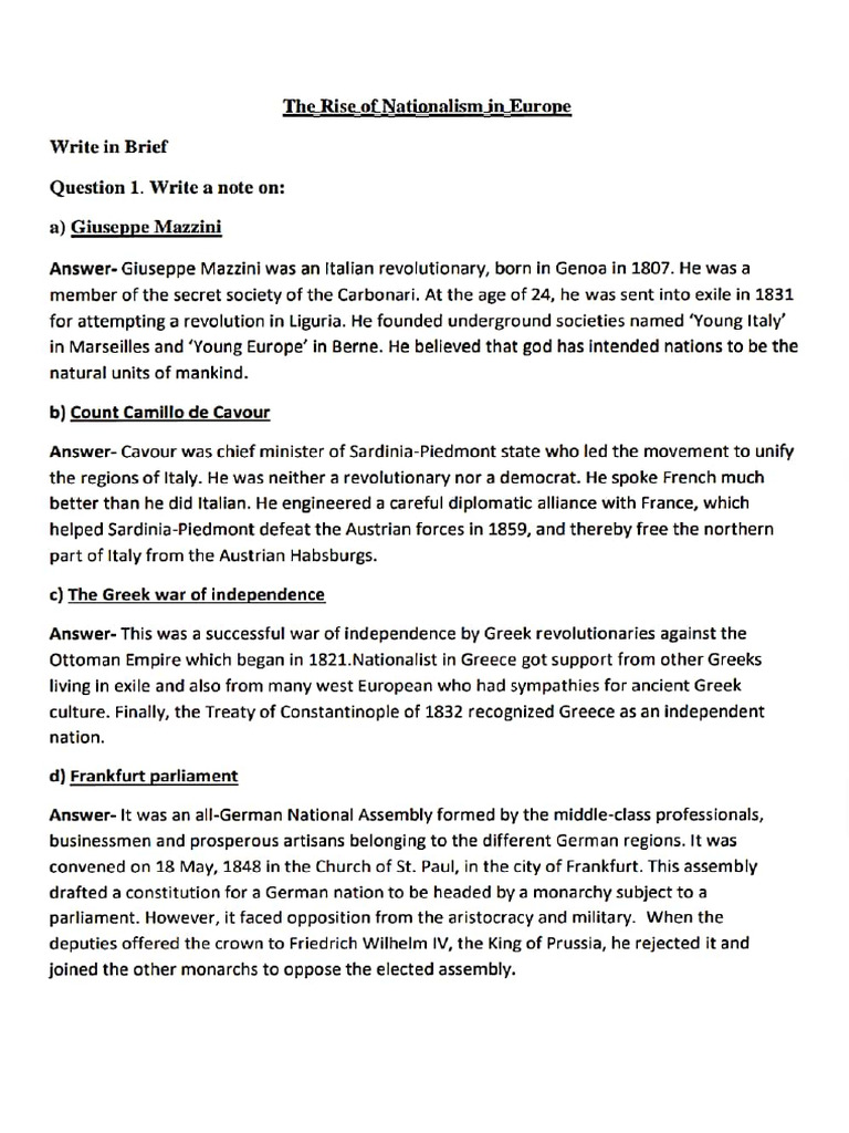 The Rise of Nationalism in Europe HW Notes | PDF