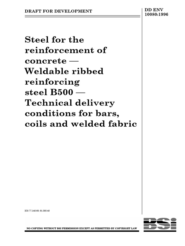 BS EN 10080-1996 Steel Rebar - Weldable B500 - OLD!!! | PDF | Concrete ...