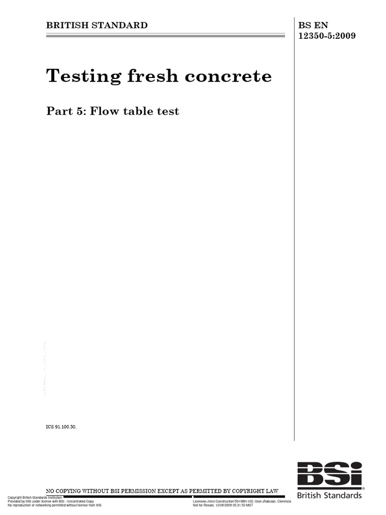 BS EN 12350-5 (2009) Flow Table | PDF | Concrete | Accuracy And Precision