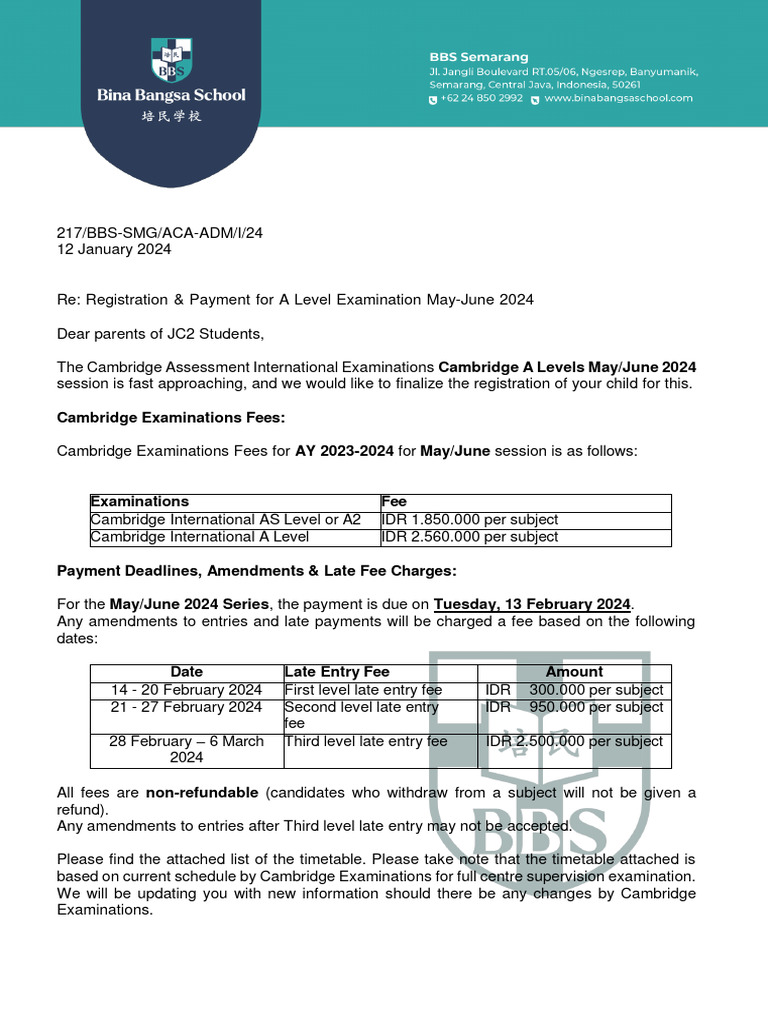 A Level Registration Letter | PDF | Fee | Banks