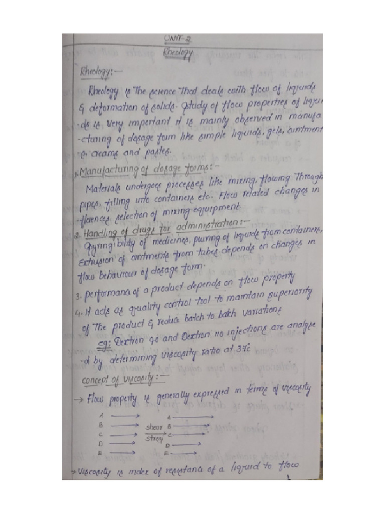 Rheology Hand Written Notes - Physical pharmaceutics-II | PDF