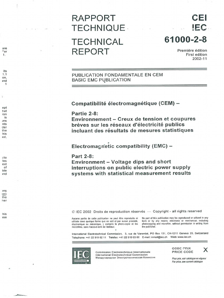 IEC 61000-2-8 Ed 1 2002-11 - EMC-Environment - Voltage Dips and Short Interruption | PDF