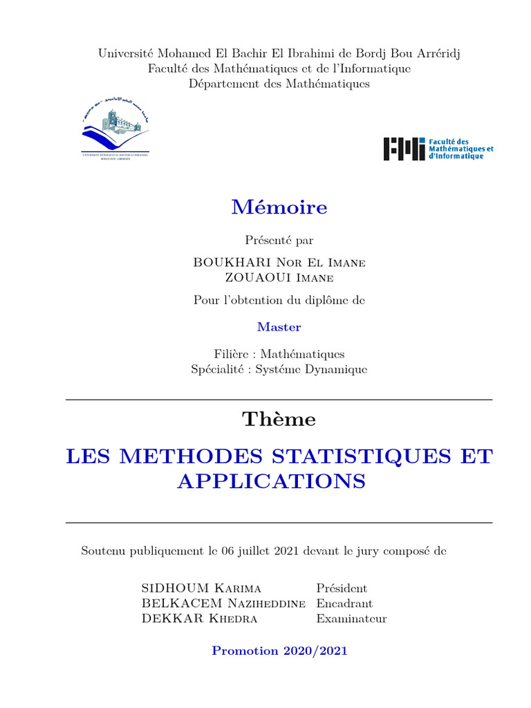 Memoire Final Nor El Imane | PDF | Statistiques | Estimateur (statistique)