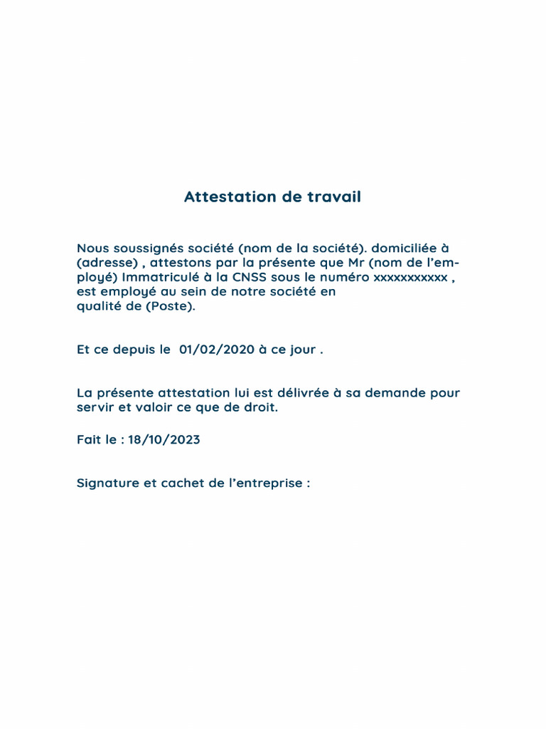 Attestation de Travail Maroc | PDF