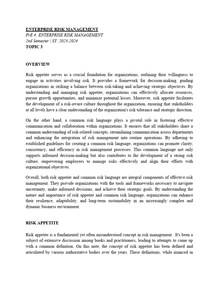 Understanding Risk Appetite in ERM | PDF | Risk | Investing