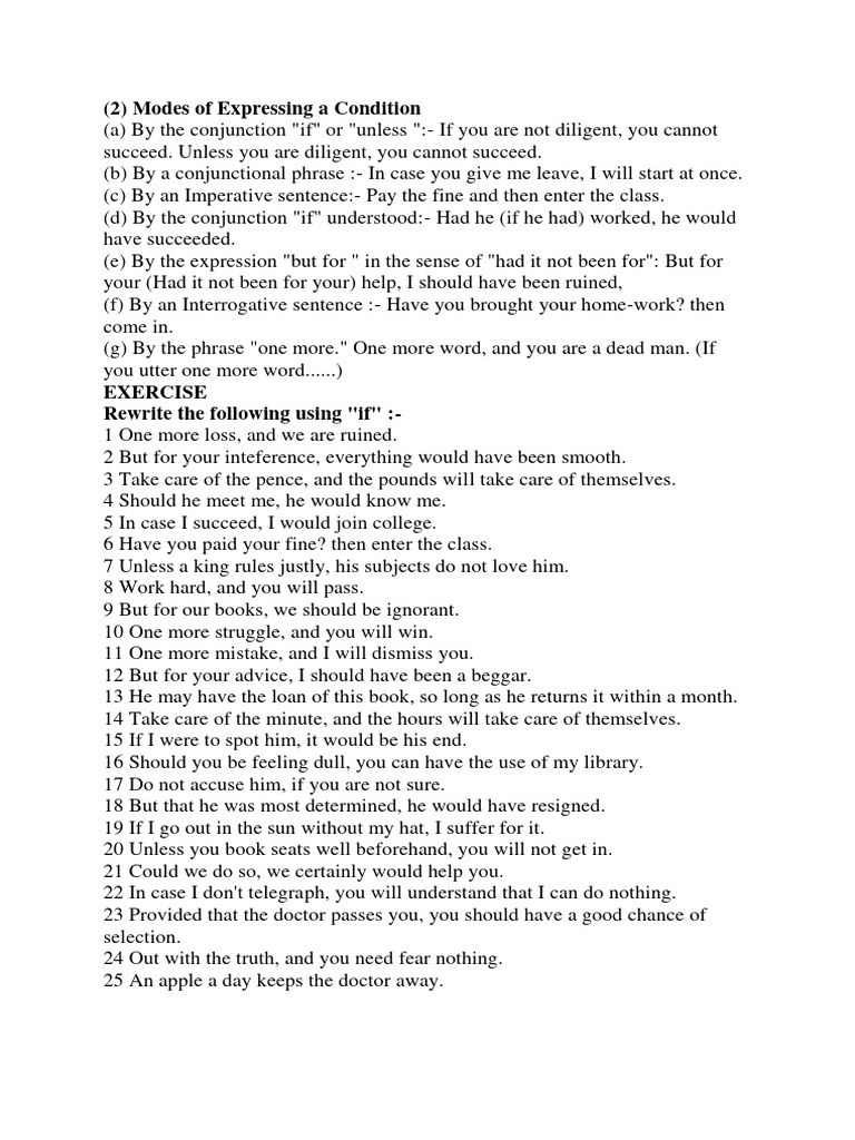 Transformation of Sentences - If Unless - 240704 - 205444 | PDF ...