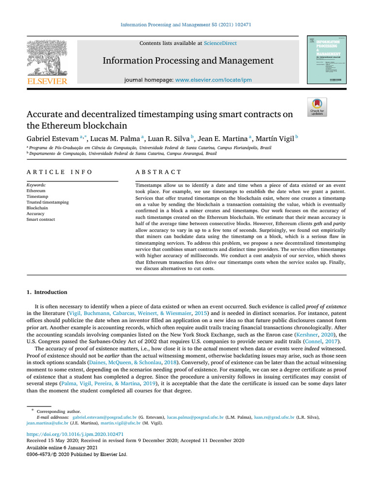 Accurate and Decentralized Timestamping Using Smart Contracts On The Ethereum Blockchain | PDF ...