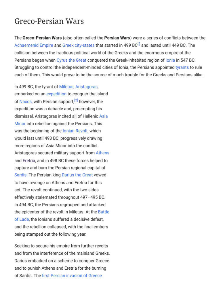 Greco-Persian Wars - Wikipedia | PDF | Greco Persian Wars | Achaemenid ...