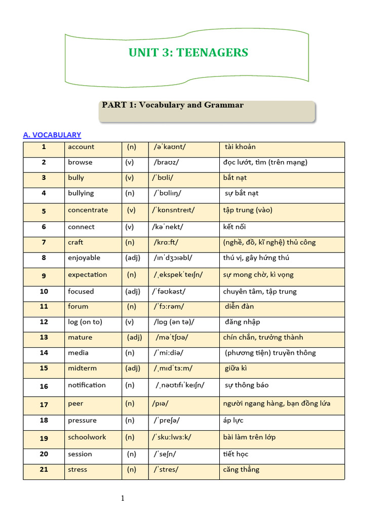 E8 - Unit 3 - Teenagers - Global Success | PDF