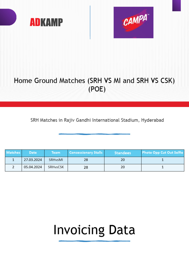 SRH Home Matches and Invoicing Details | PDF