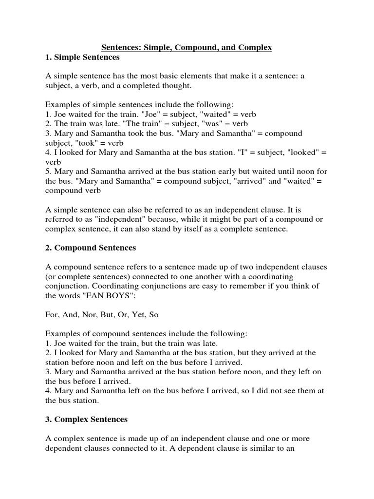Simple, Complex and Compund - 240704 - 205519 | PDF | Sentence (Linguistics) | Subject (Grammar)