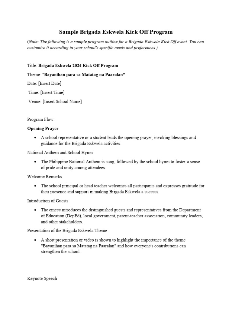 Brigada Eskwela Kick Off Program | PDF